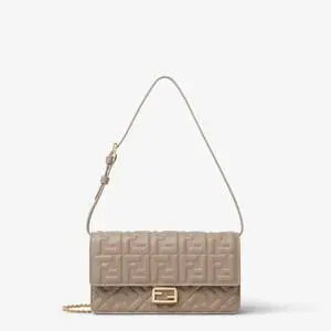 Fendi Tube Wallet On Chain Dove Gray Nappa Leather Wallet With Ff Motif - [gray]